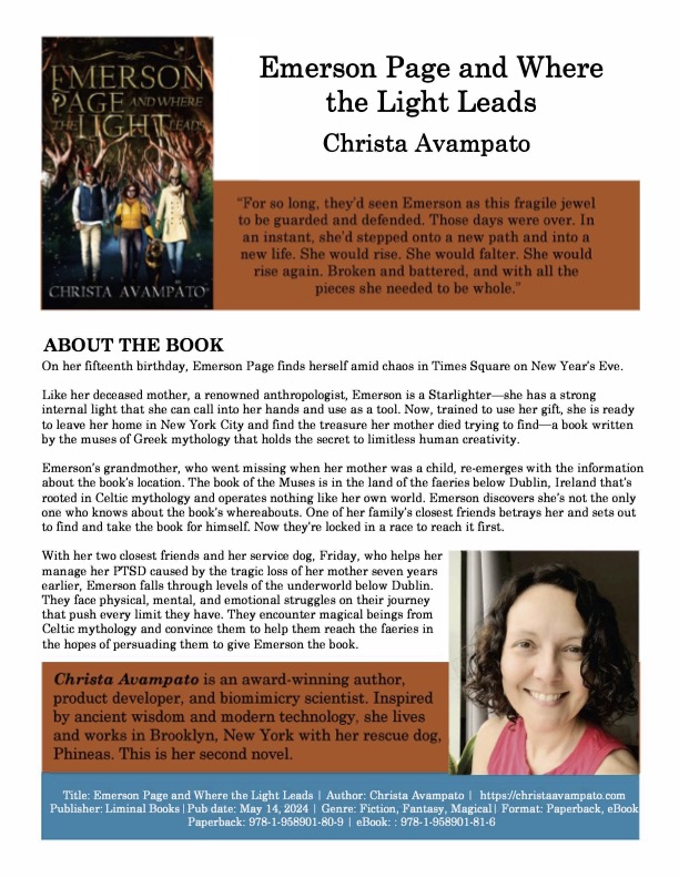Press release and sell sheet for Emerson Page and Where the Light Leads ...